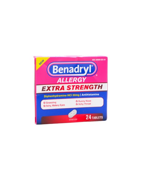 Benadryl Allergy Extra Strength 50mg - 24 Tablets - Sell by: Unit - Loc: K1